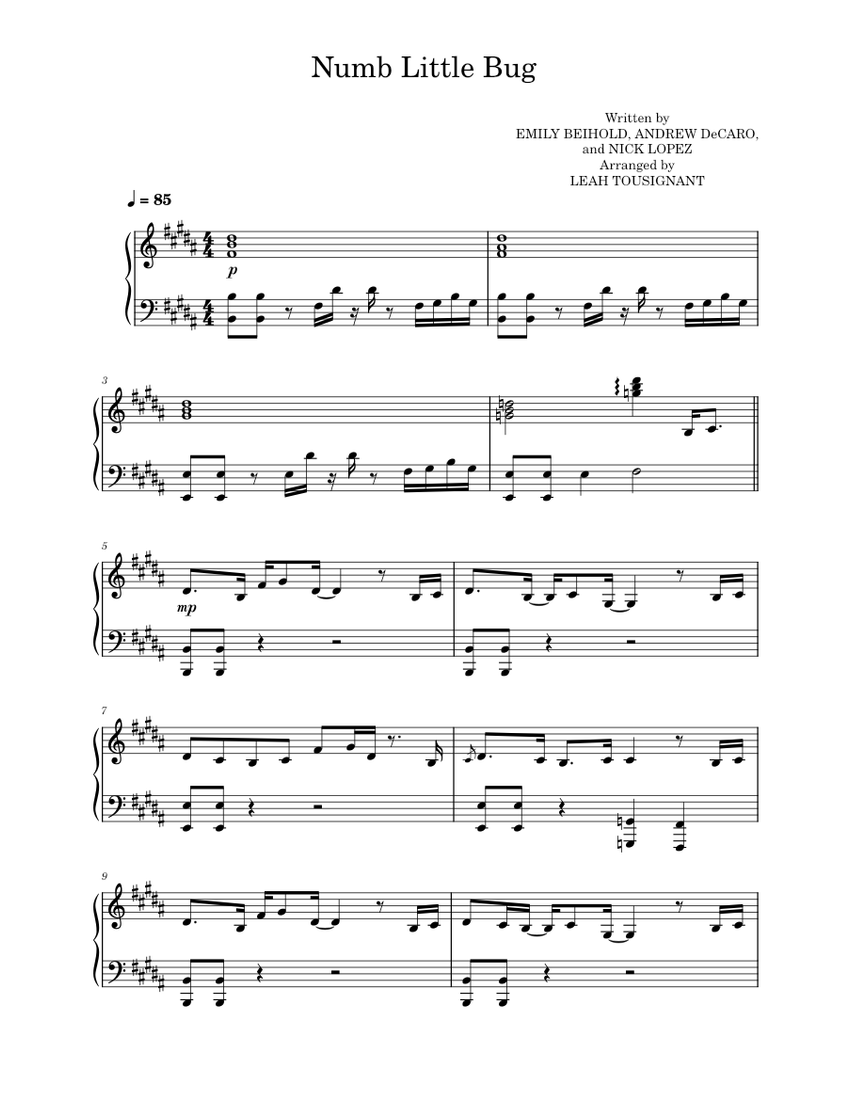 Numb Little Bug – Em Beihold Sheet Music for Piano (Solo) | MuseScore.com