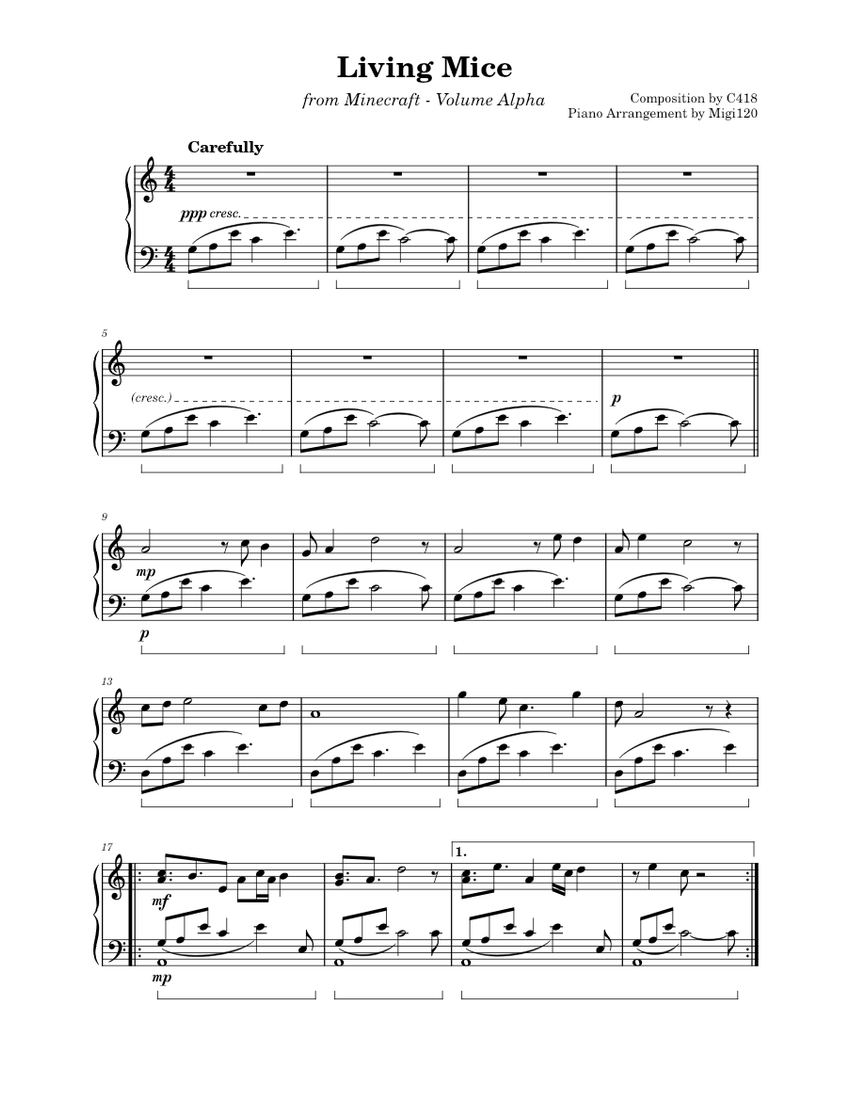 Living Mice ~ Minecraft Sheet music for Piano (Solo) Easy | Musescore.com