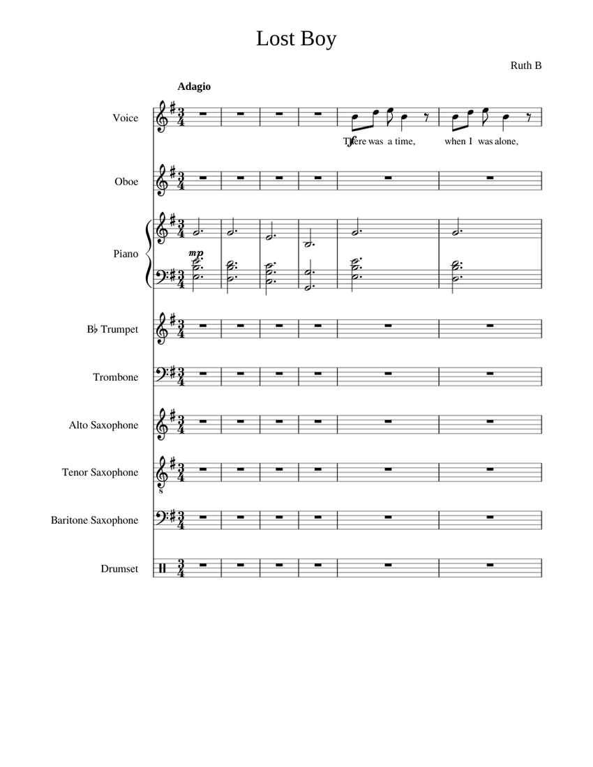 Lost Boy Sheet Music for Piano, Trombone, Vocals, Oboe & more ...