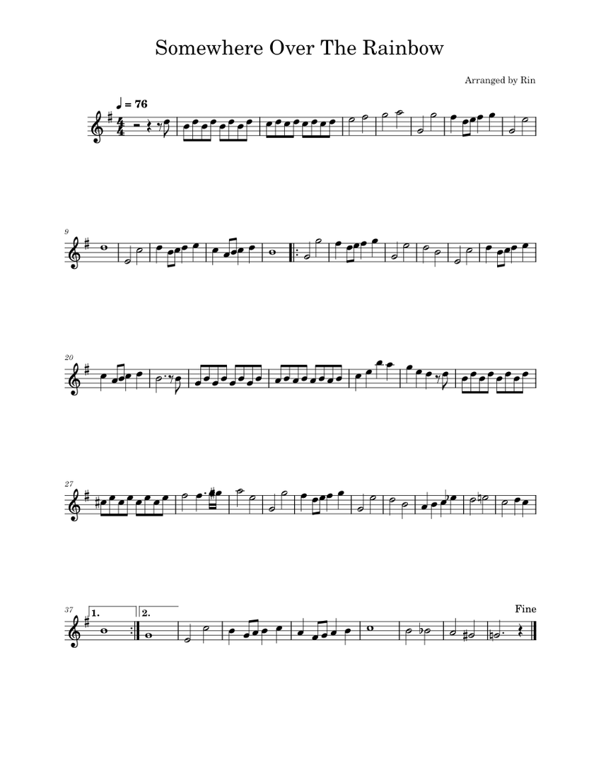 Somewhere Over The Rainbow Sheet Music for Violin (Solo) | MuseScore.com