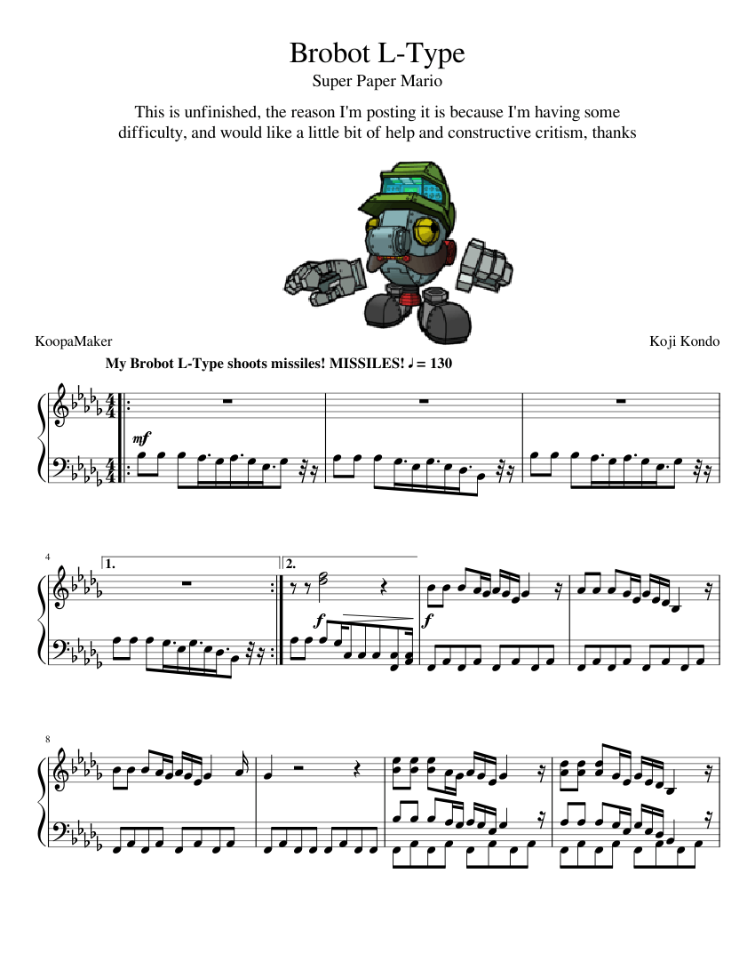 ~WIP~ Super Paper Mario - Brobot L-Type Battle ~WIP~ Sheet Music for ...