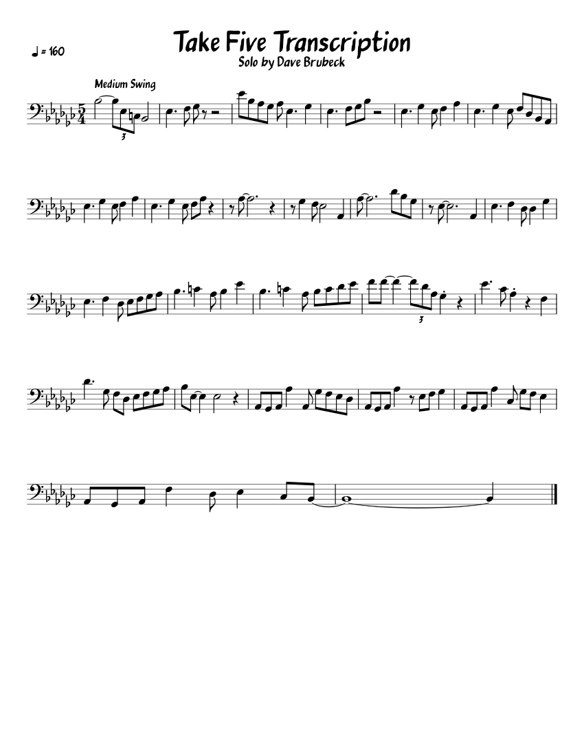 Take Five Transcription Sheet Music for Piano (Solo) easy | MuseScore.com