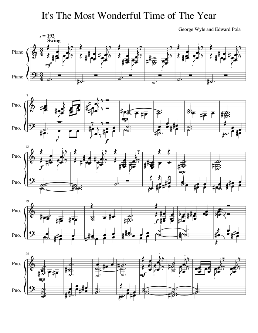 It's the Most Wonderful Time of the Year Piano Sheet music for Piano ...