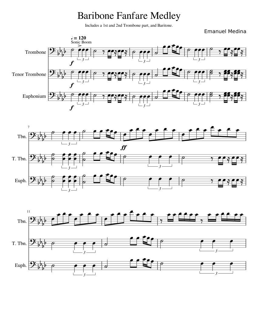 Baribone Fanfare Medley Sheet music for Trombone, Euphonium, Trombone ...