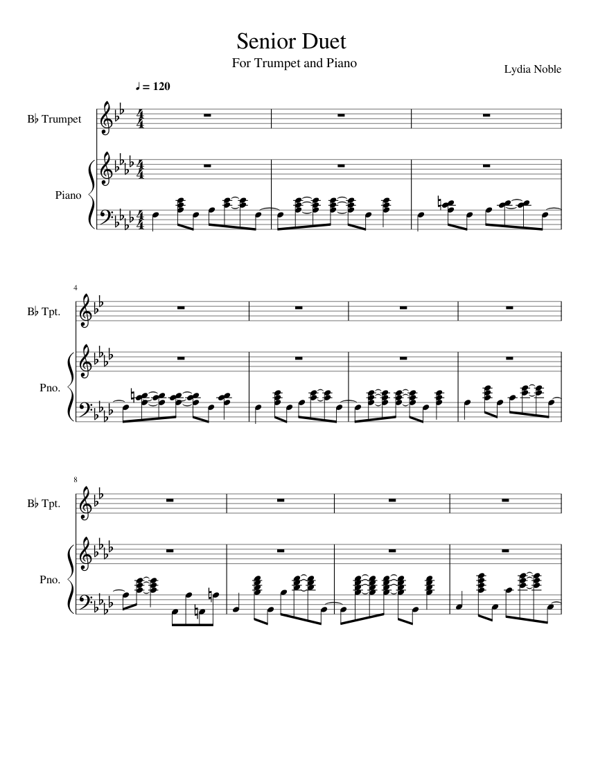 Senior Duet- Lydia Noble Sheet Music for Piano, Trumpet in b-flat (Solo ...