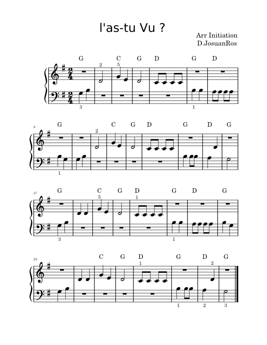 L'as tu vu – Misc Traditional As-tu Vu Sheet music for Piano (Solo ...
