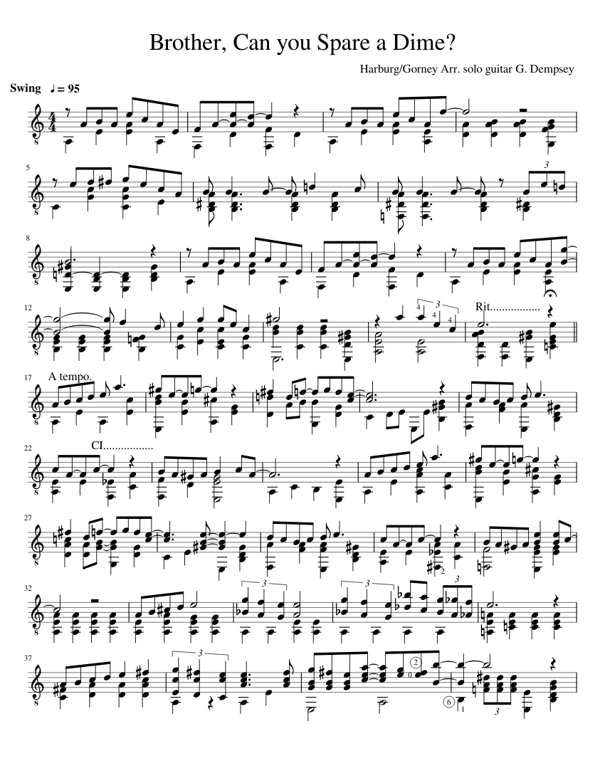 Brother, Can you Spare a Dime? Sheet Music for Guitar (Solo ...