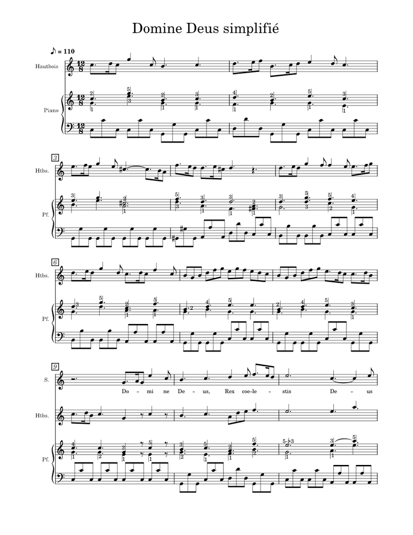 Domine Deus – Antonio Vivaldi 3 parts Oboe, Voice, Simplified piano ...