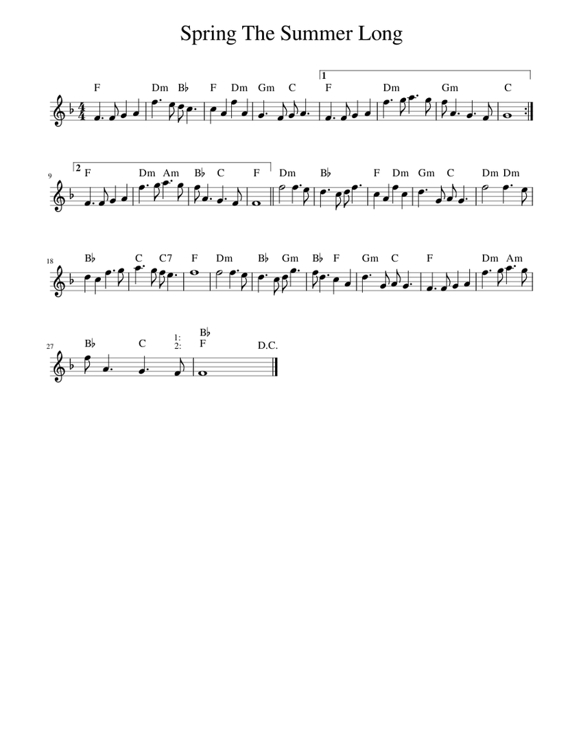Spring The Summer Long Sheet music for Piano (Solo) Easy | Musescore.com