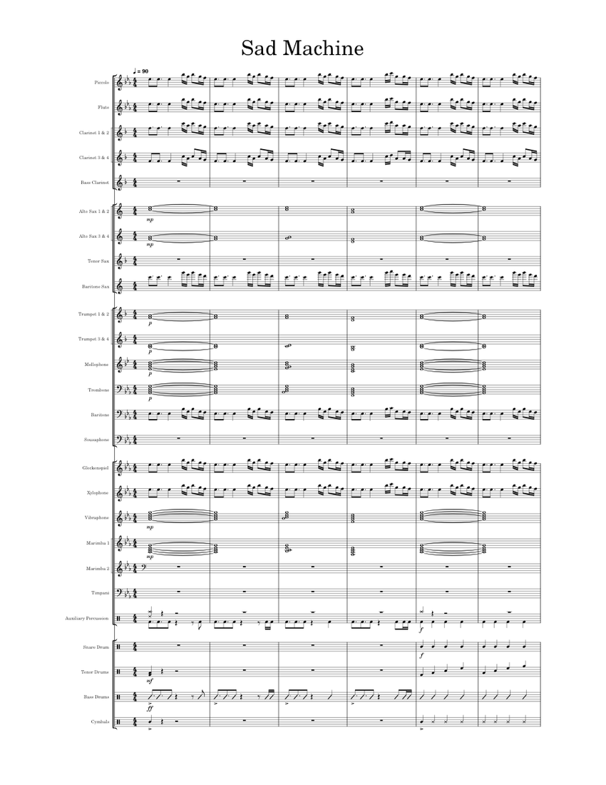 Sad Machine (For Marching Band) Sheet music for Trombone, Flute piccolo ...