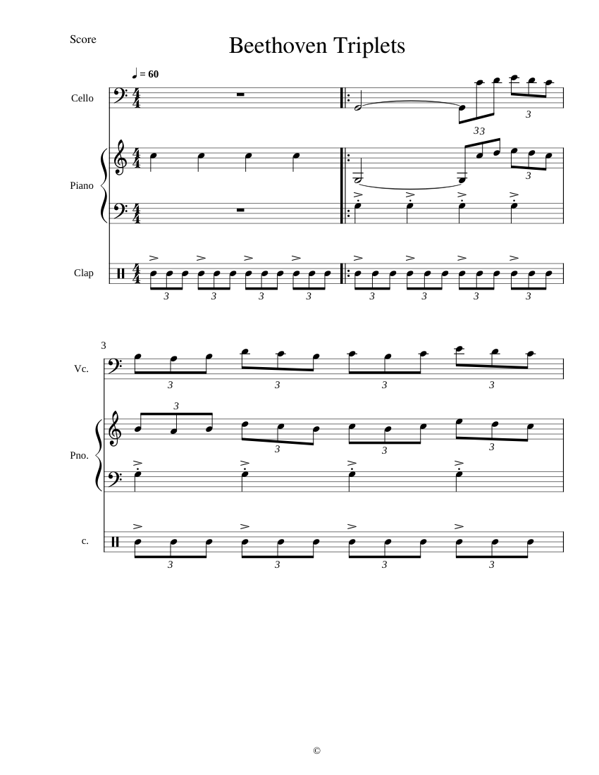 Beethoven Triplets Sheet music for Piano, Cello, Hand clap (Mixed Trio) | Musescore.com