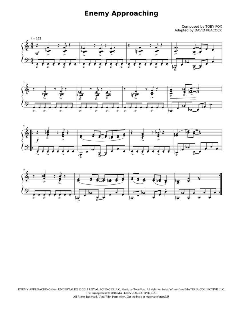 Enemy Approaching (UNDERTALE Complete Piano Sheet Music) Sheet Music for Piano (Solo ...