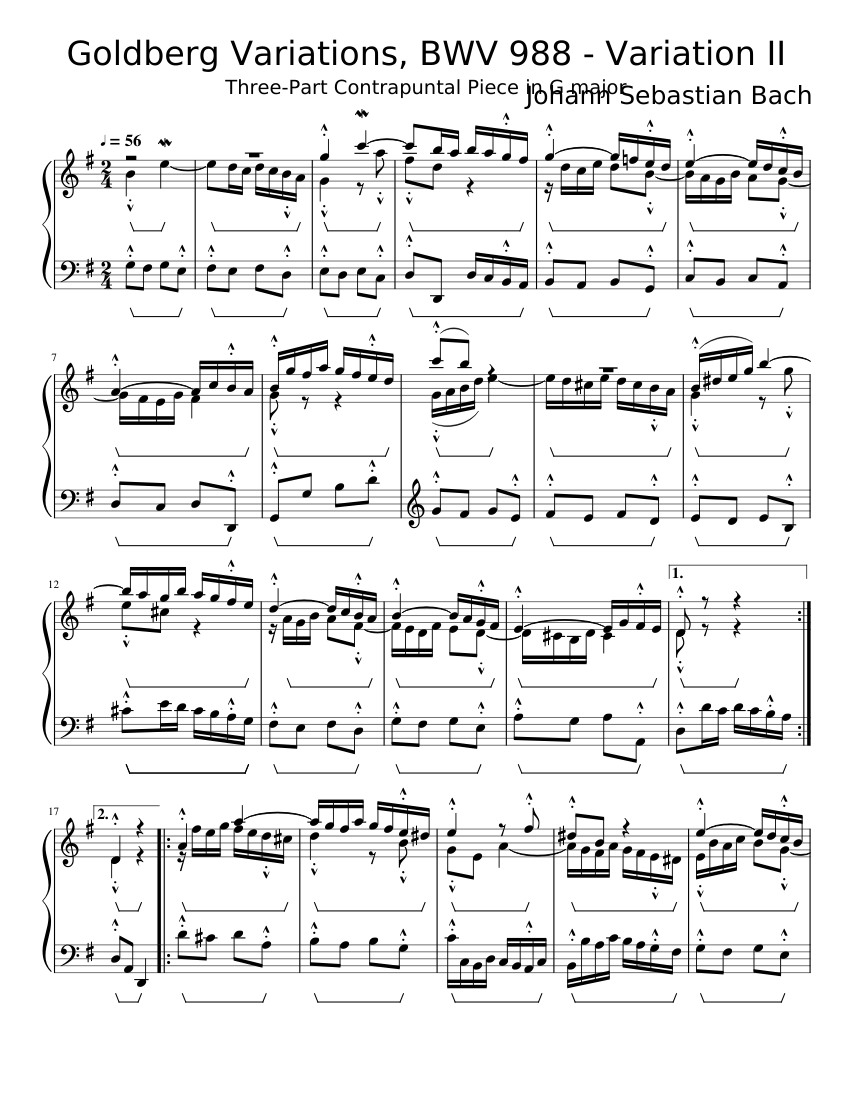Goldberg Variations, BWV 988 - Variation 2 for single manual Sheet ...