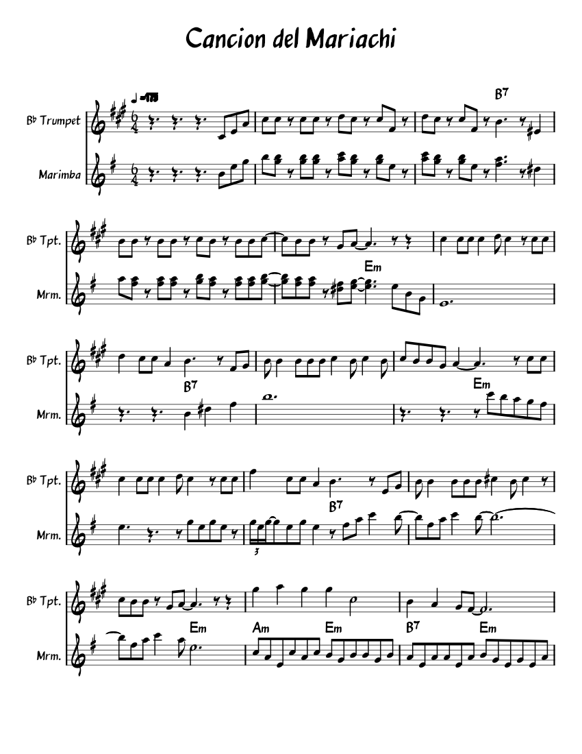 Cancion del Mariachi Sheet Music with Chords for Trumpet in b-flat ...