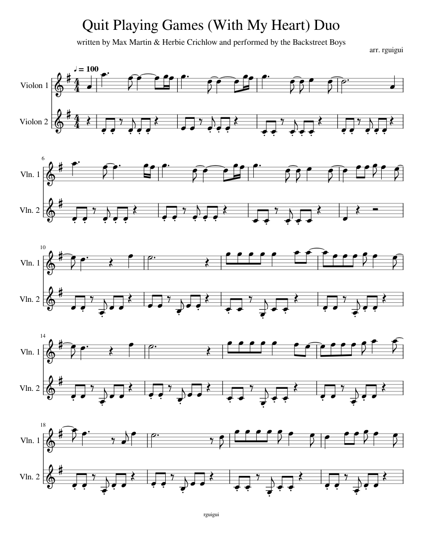 Quit Playing Games (With My Heart) Duo Sheet music for Violin (String ...