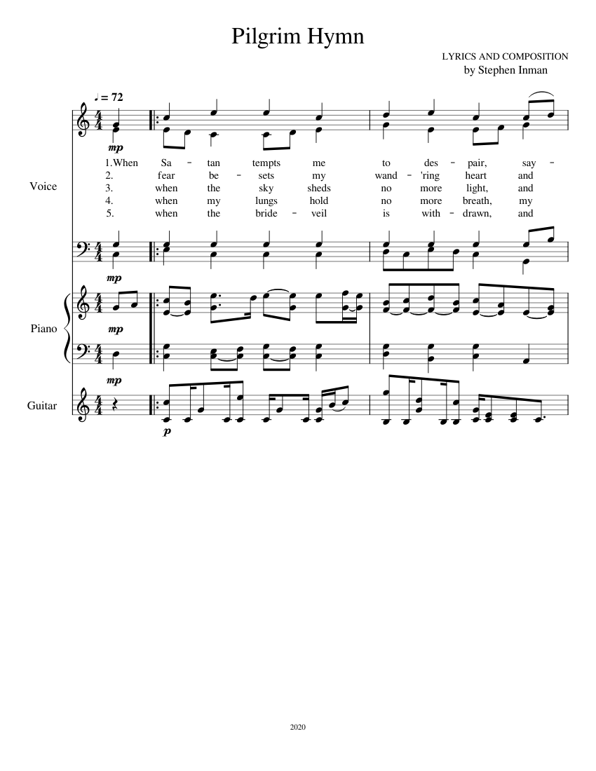 Pilgrim Hymn Sheet music for Piano, Vocals, Guitar (Piano-Voice-Guitar ...