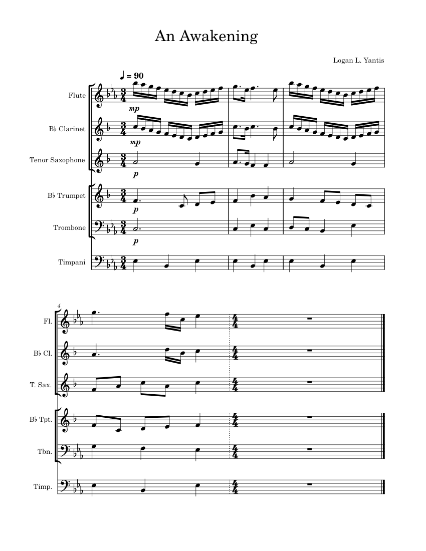 An Awakening Sheet music for Trombone, Flute, Clarinet in b-flat ...