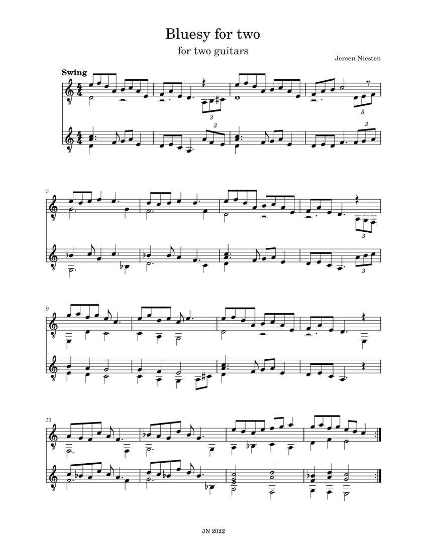 Bluesy for two Sheet music for Guitar (Mixed Duet) | Musescore.com