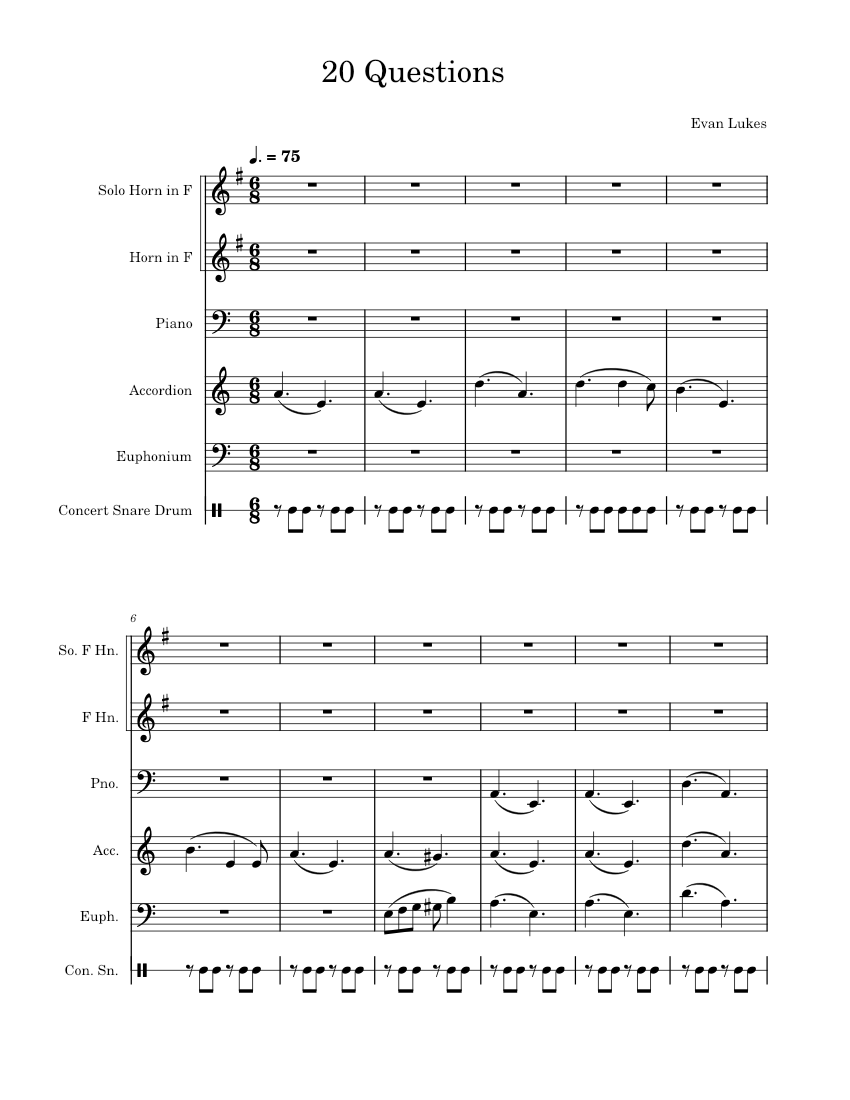 20 Questions Sheet Music for Piano, Accordion, Euphonium, French horn ...