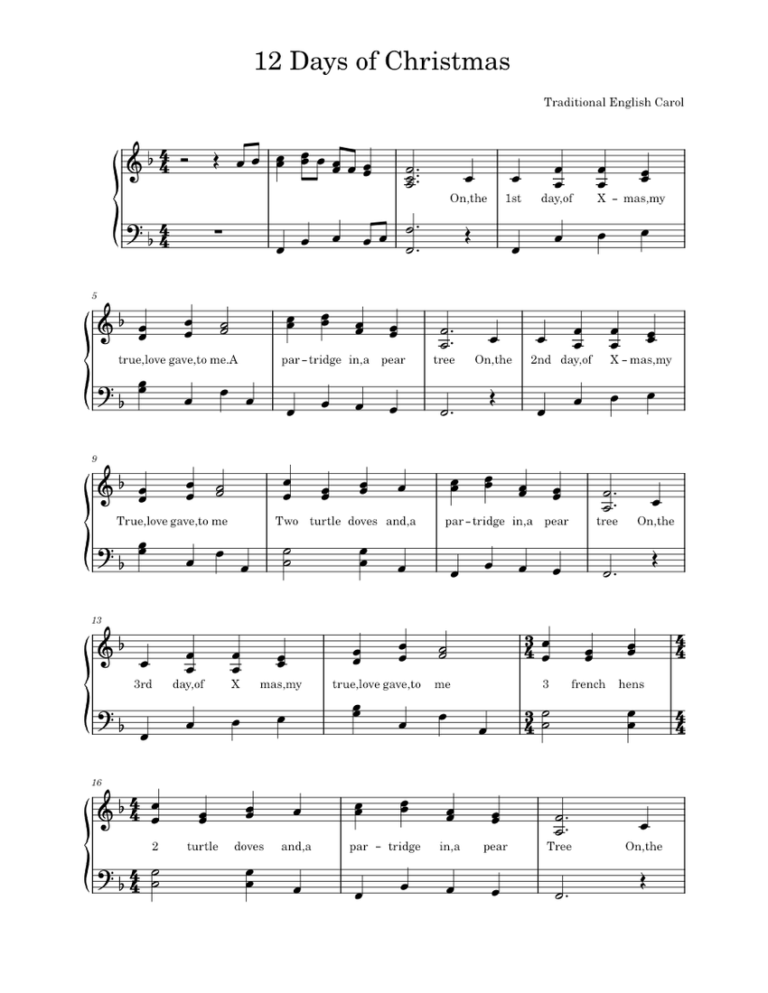 The 12 Days of Christmas (Accompanying version) – Frederic Austin Sheet ...