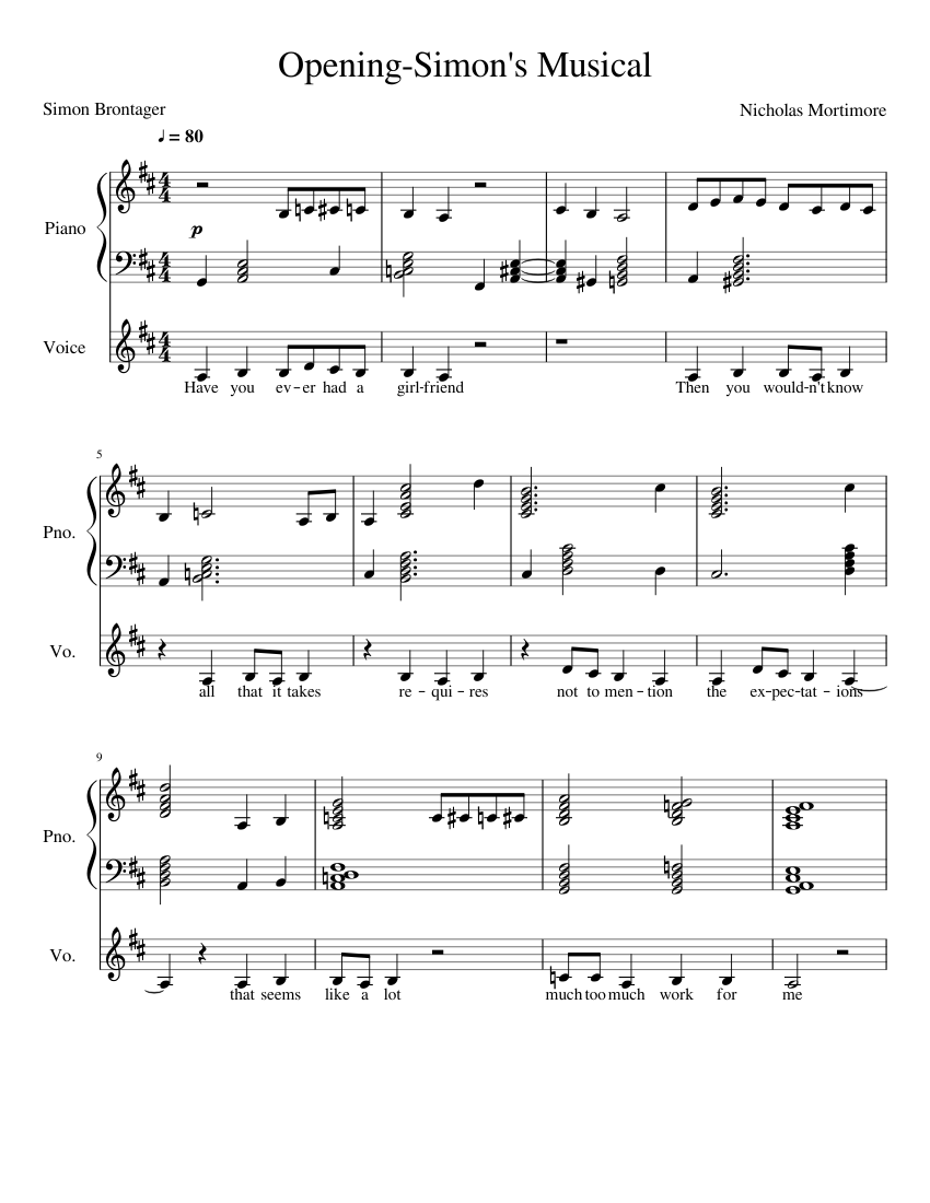 Opening Simon's Musical Sheet Music for Piano, Vocals (Piano-Voice ...
