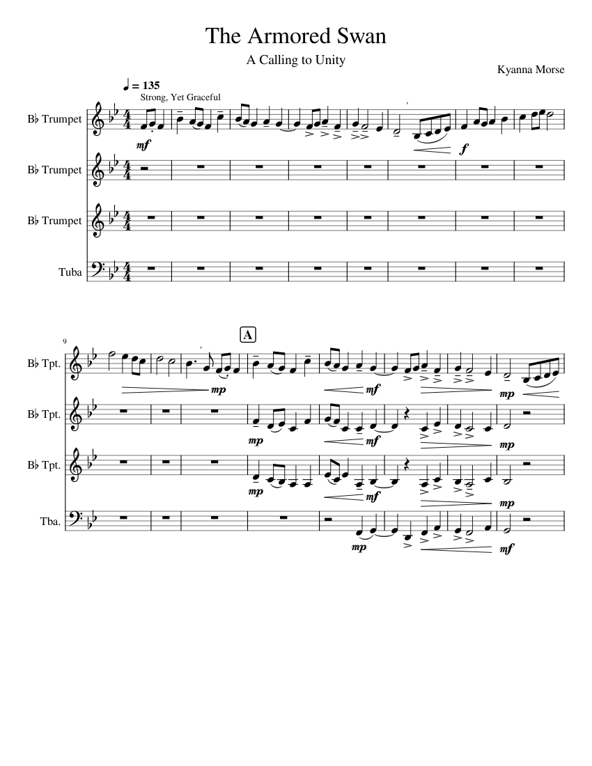 The Armored Swan-Kyanna Morse Sheet Music for Tuba, Trumpet in b-flat ...