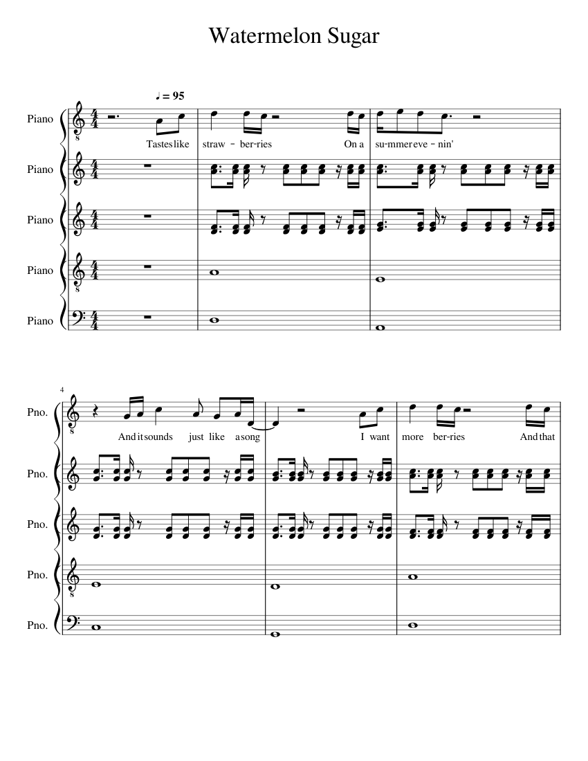Watermelon Sugar Sheet Music for Piano (Mixed Quintet) | MuseScore.com