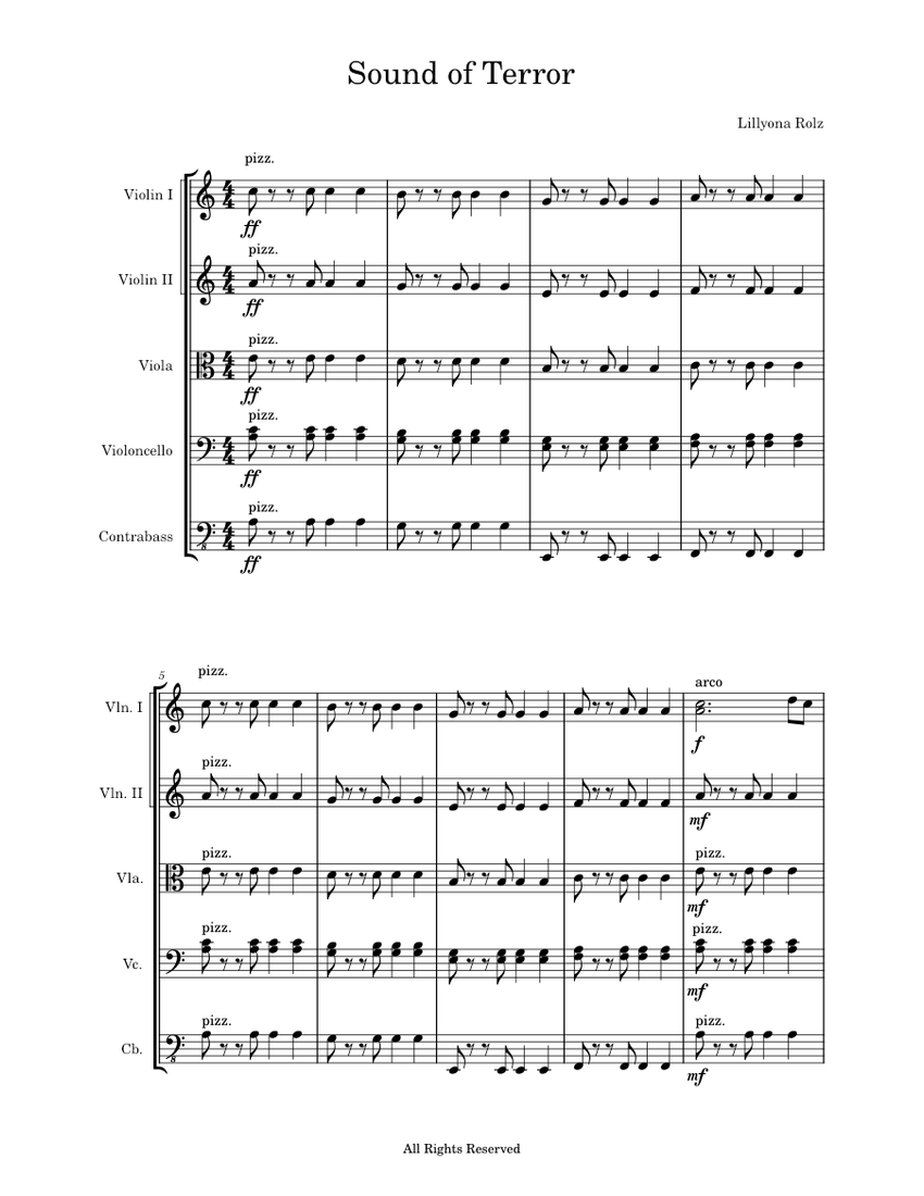 Sound Of Terror Sheet music for Contrabass, Violin, Viola, Cello ...