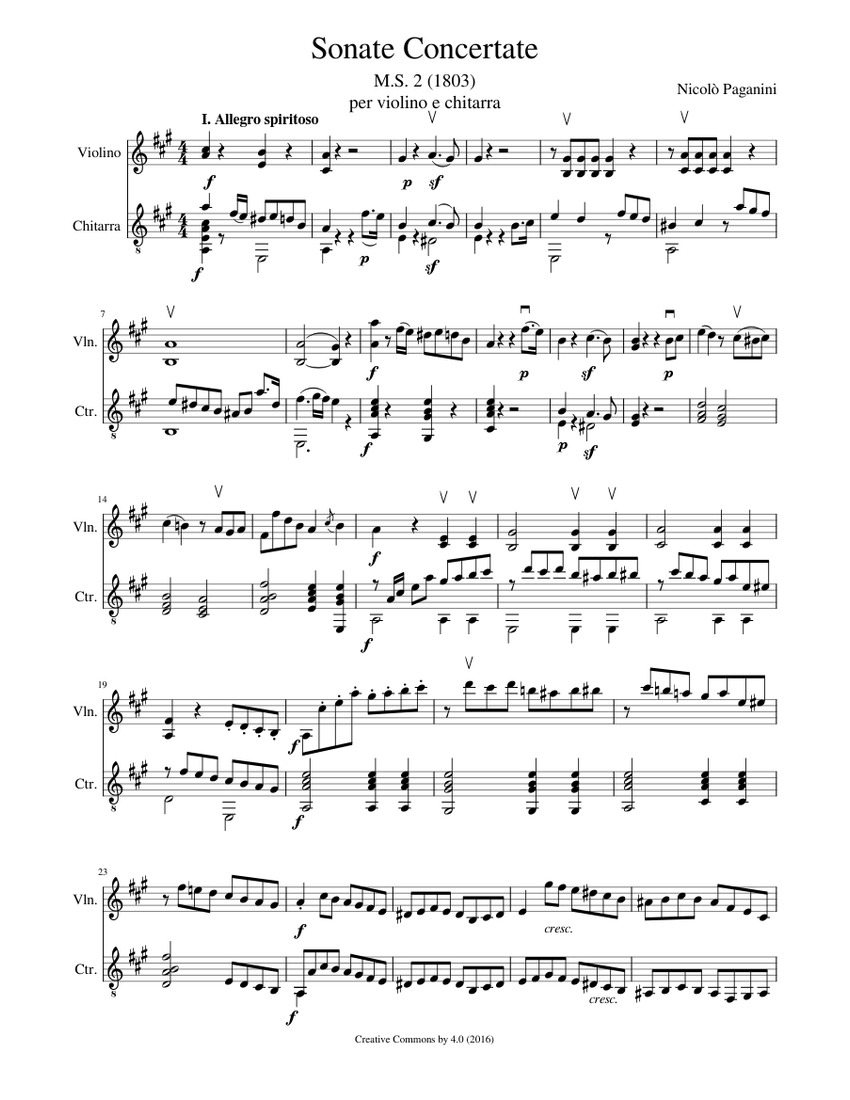 Sonate Concertate M.S. 2 in A major – Niccolò Paganini Sonate ...