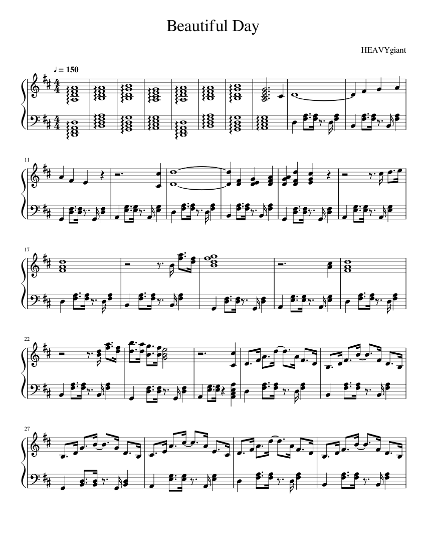 Beautiful Day Sheet music for Piano (Solo) | Musescore.com
