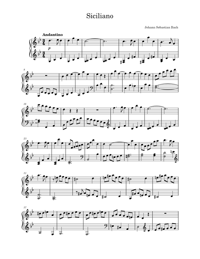 Siciliano – Johann Sebastian Bach Siciliano Sheet music for Piano (Solo) | Musescore.com