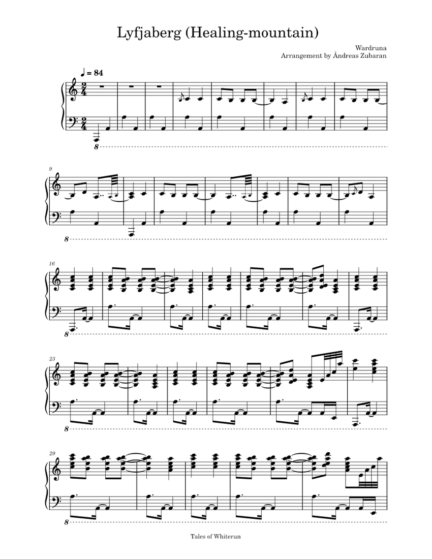 Lyfjaberg (Healing-mountain) – Wardruna Sheet Music for Piano (Solo ...