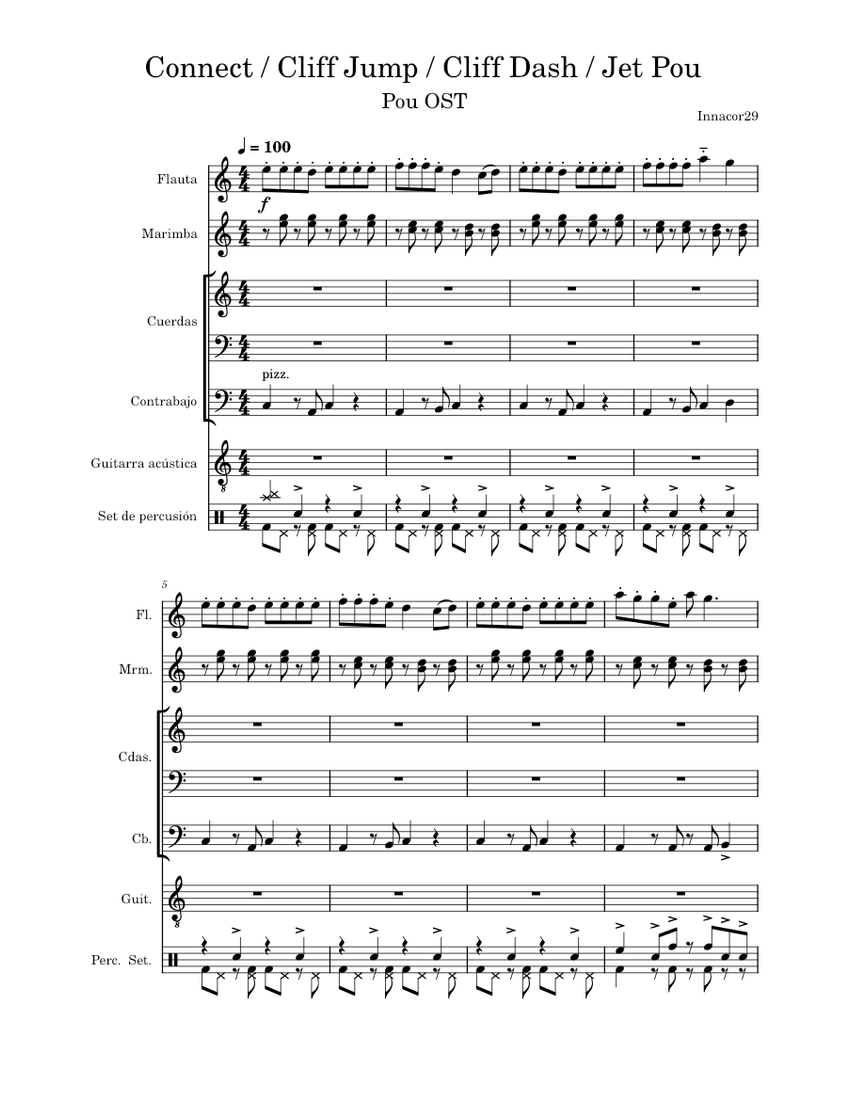 Pou - Connect / Cliff Jump / Cliff Dash / Jet Pou Sheet Music for Flute, Contrabass, Guitar ...