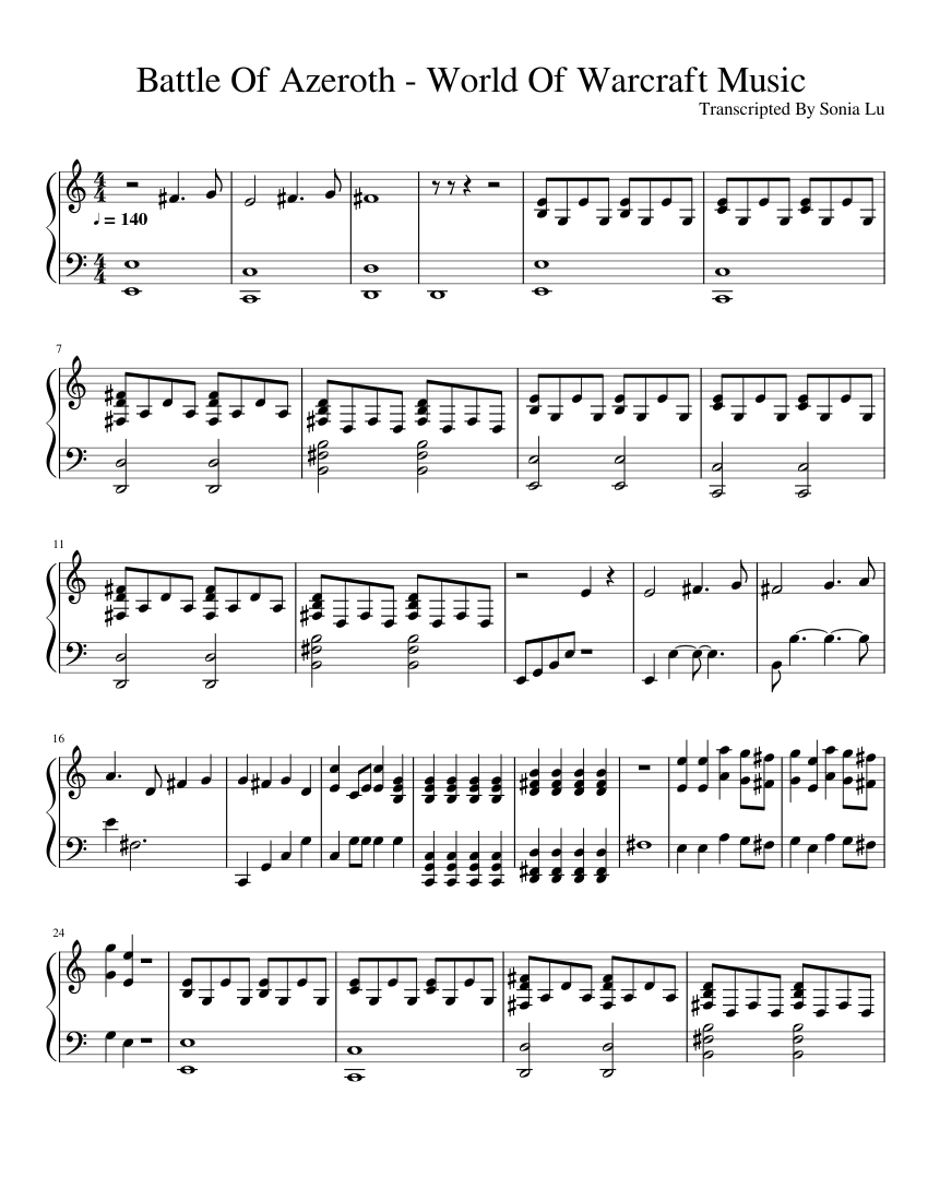 Battle Of Azeroth - World Of Warcraft Music Sheet music for Piano ...
