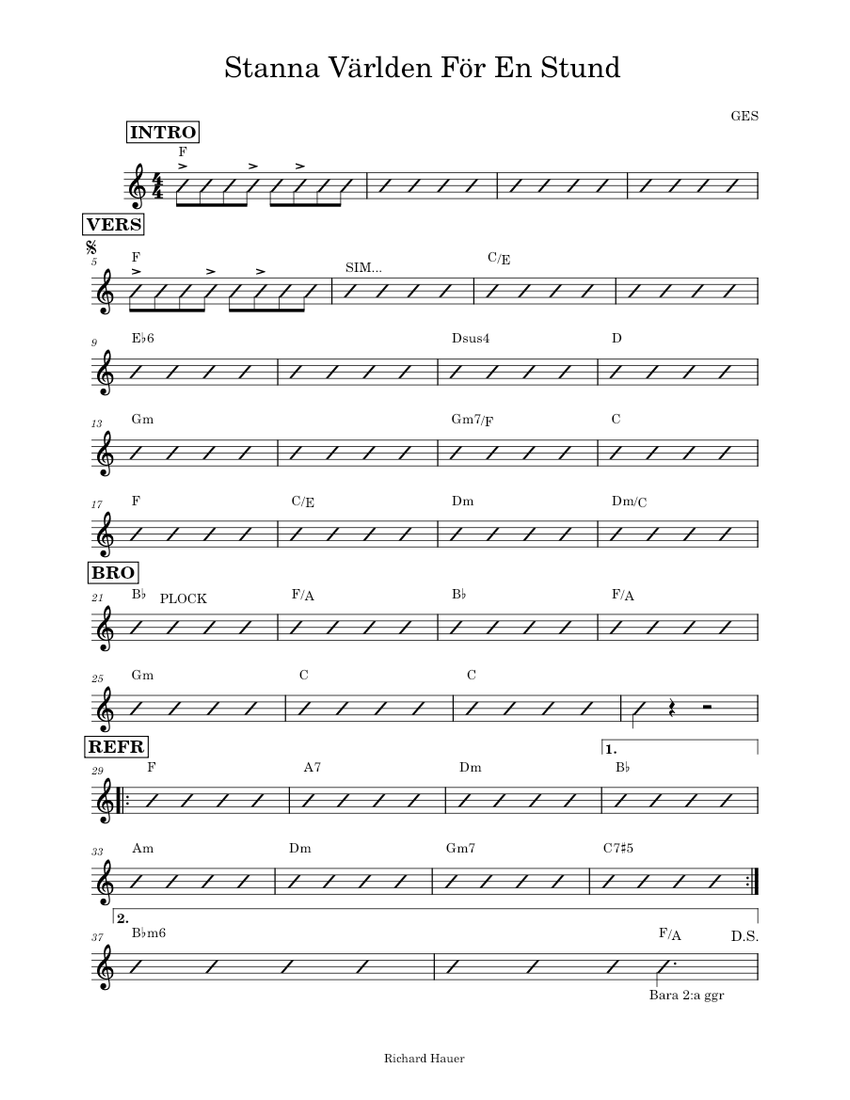 Stanna världen en stund – Ges Sheet music for Piano (Jazz Band) Easy ...