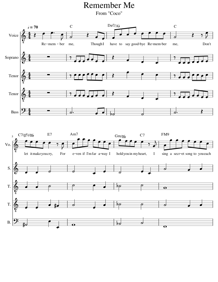 Remember Me satb solo A Capella Sheet Music with Chords for Soprano ...