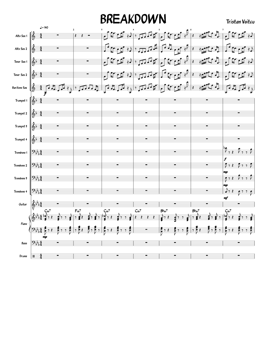 Breakdown Sheet music for Piano, Trombone, Saxophone alto, Saxophone ...