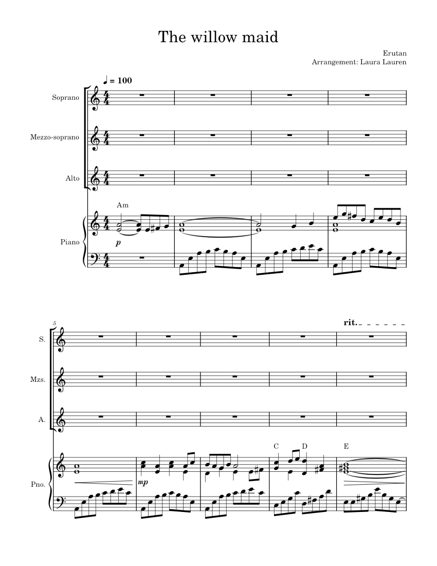 The willow maid – Erutan Sheet music for Soprano, Alto, Mezzo soprano ...