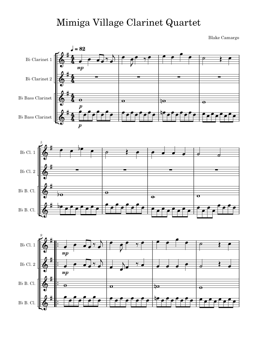 Mimiga Village Clarinet Quartet Sheet music for Clarinet in b-flat ...