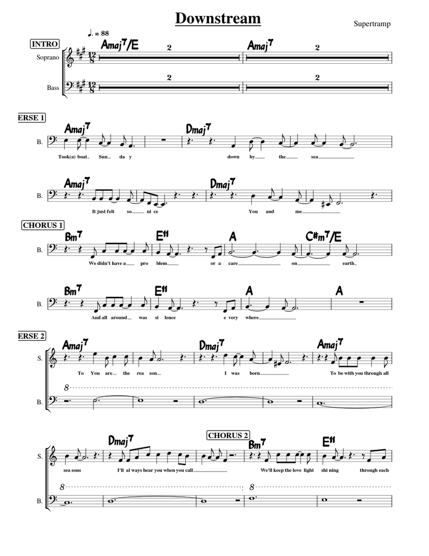 Downstream – Supertramp – Velvet Caress (Soprano & Bass) Sheet music ...