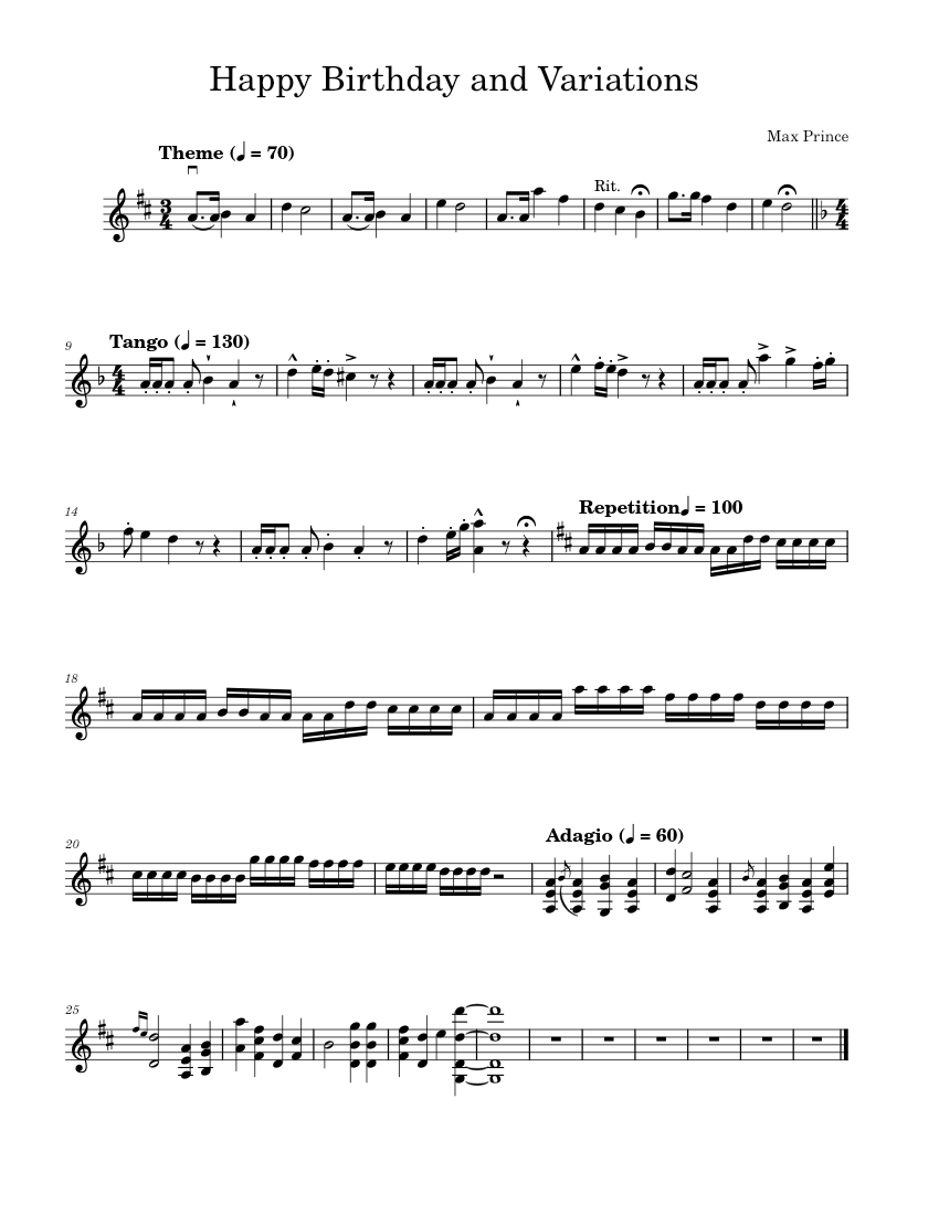 Happy Birthday and Variations Sheet Music for Violin (Solo) | MuseScore.com
