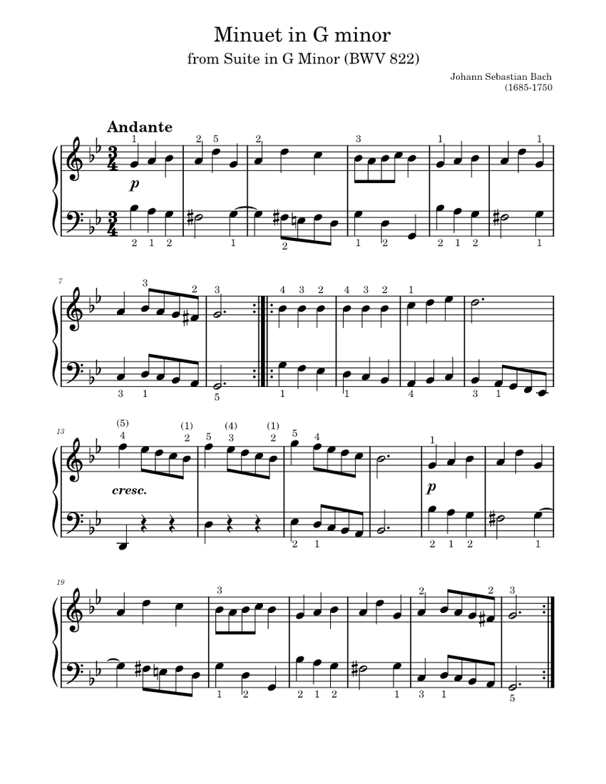 Minuet in G Minor from Suite BWV 822 – Johann Sebastian Bach Sheet ...