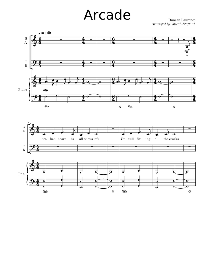 Arcade – Duncan Laurence Sheet Music for Piano, Soprano, Bass voice ...