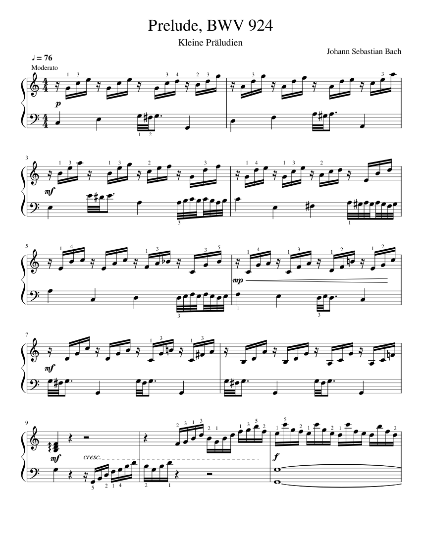 J. S. Bach: Little Prelude in C Major BWV 924 Sheet Music for Piano ...