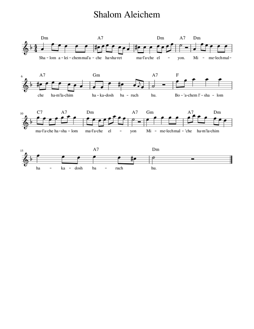 Shalom Aleichem Sheet Music with Chords for Piano (Solo) Easy ...