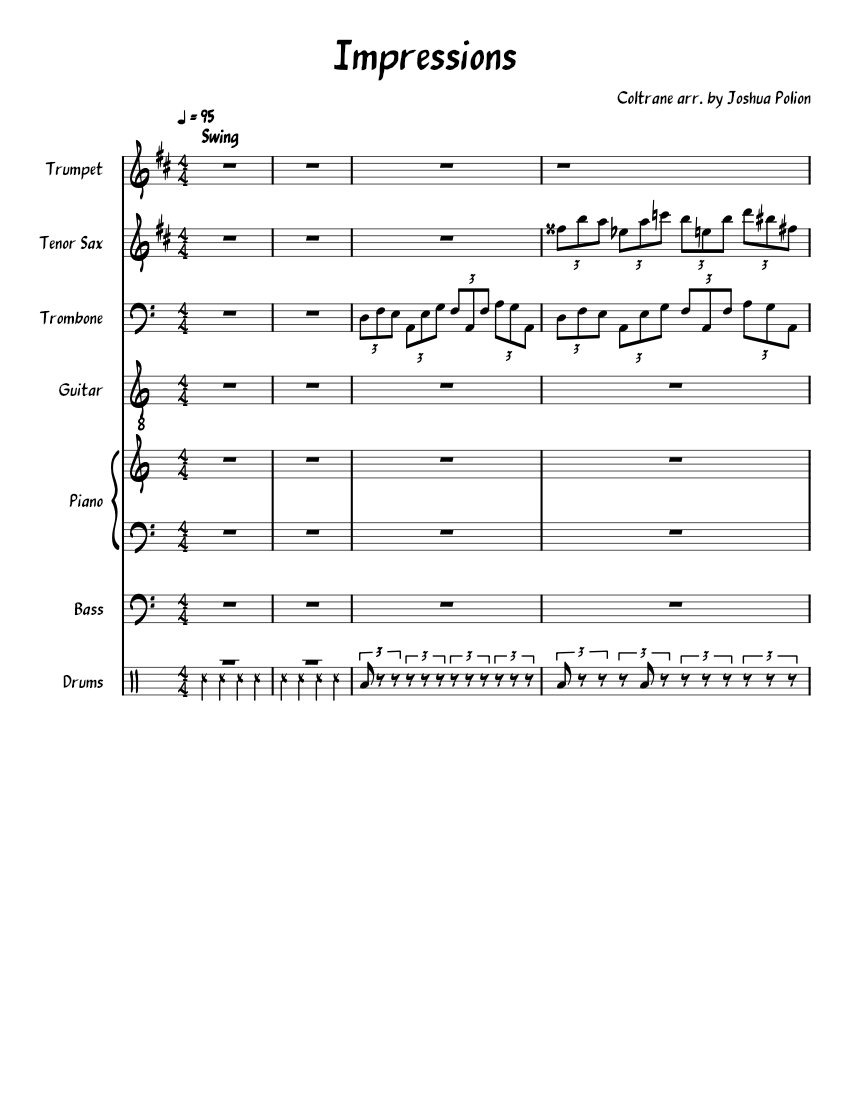 Impressions Sheet Music with Chords for Piano, Trombone, Saxophone ...