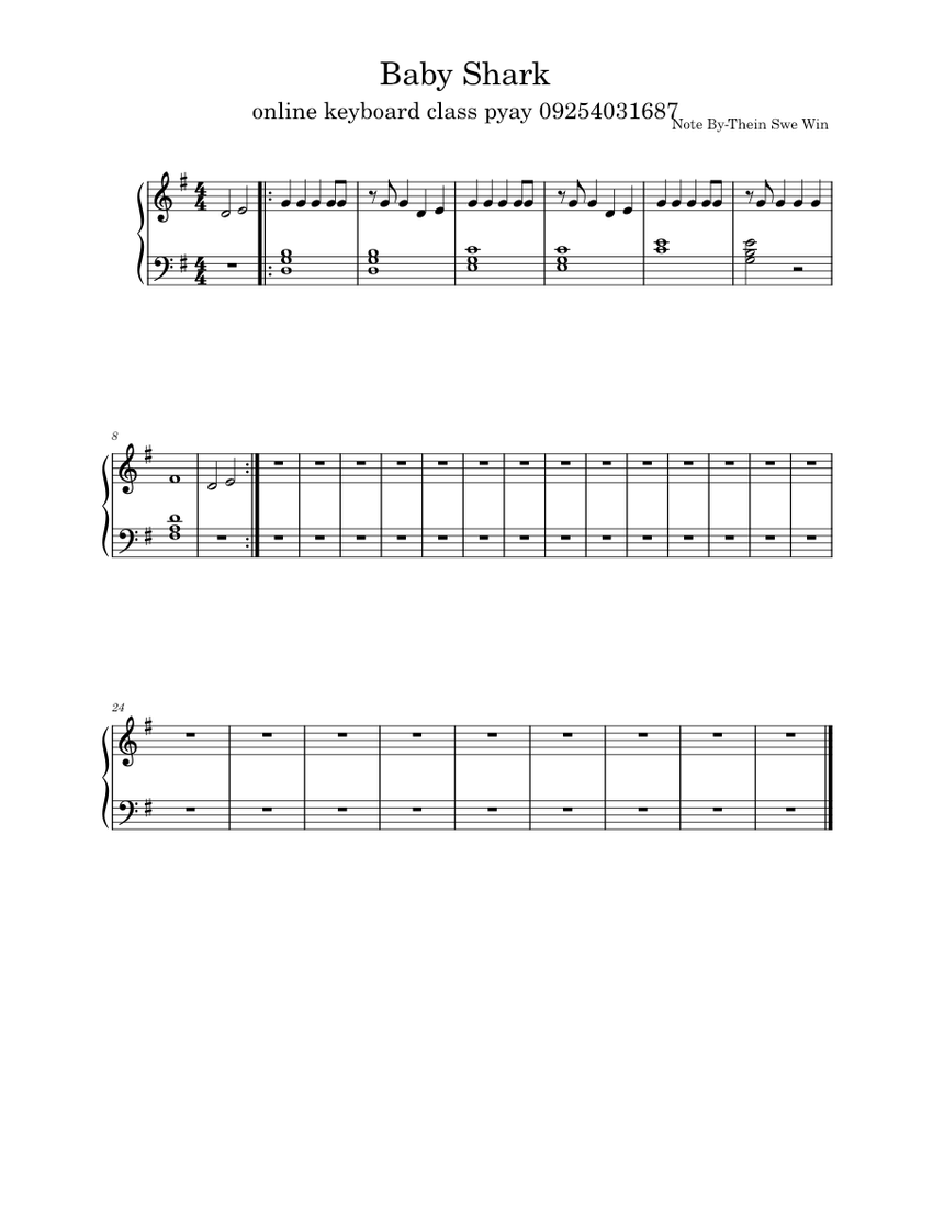 Baby Shark – PINKFONG BABY SHARK THEIN SWE WIN Sheet music for Piano ...