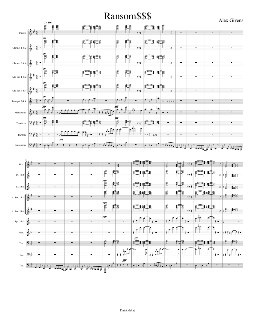 Ransom Sheet music for Trombone, Tuba, Flute piccolo, Clarinet in b ...
