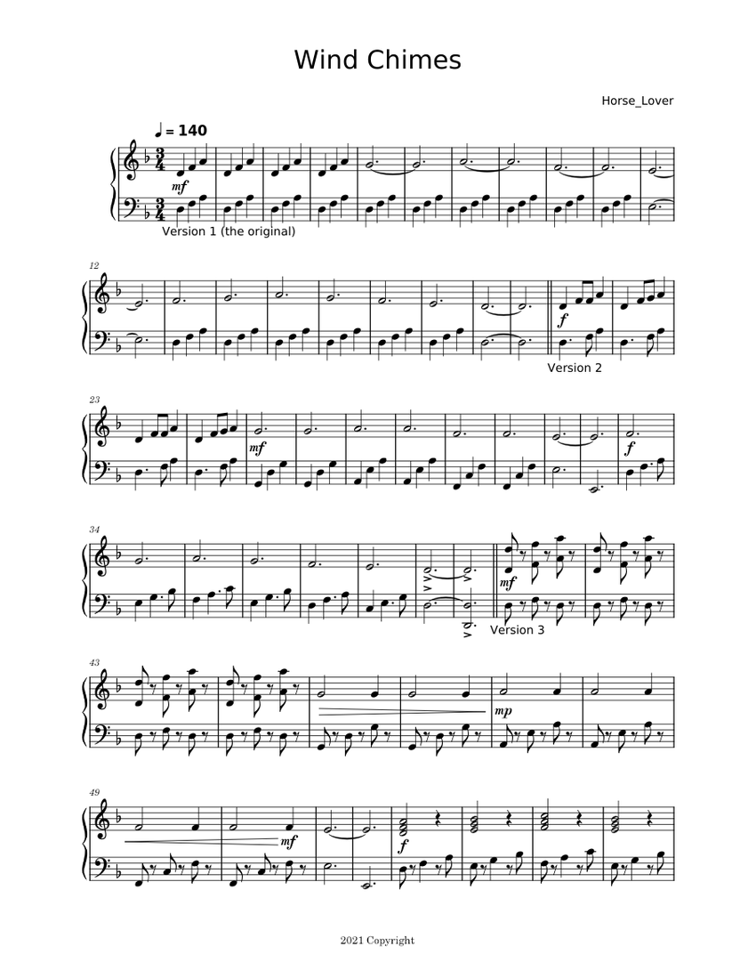 Wind Chimes Sheet Music for Piano (Solo) easy | MuseScore.com