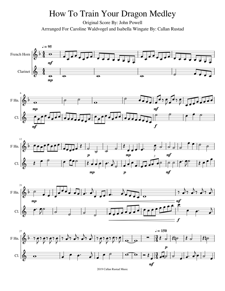 how to train your dragon Sheet Music for Clarinet in b-flat, French ...